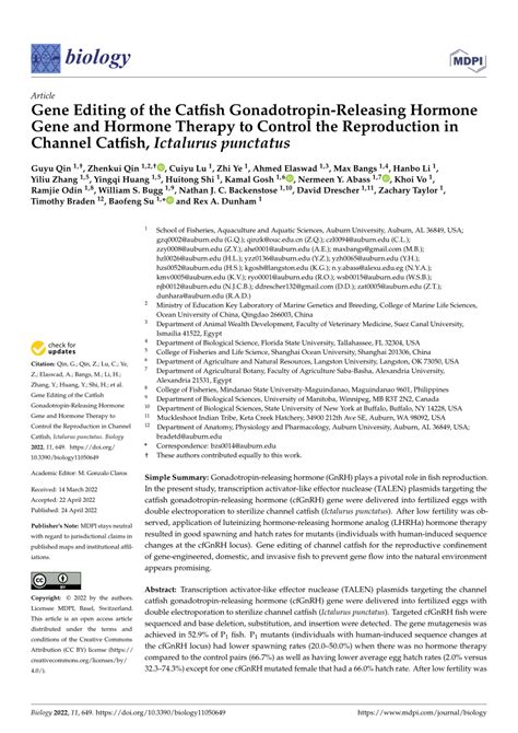Pdf Gene Editing Of The Catfish Gonadotropin Releasing Hormone Gene