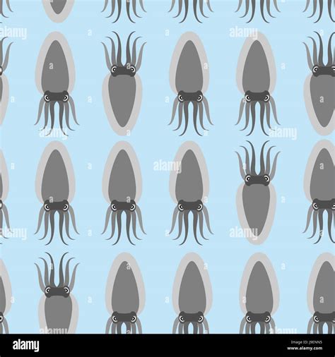 Grey Cuttlefish Seamless Pattern Vector Background Of Molluscs Stock