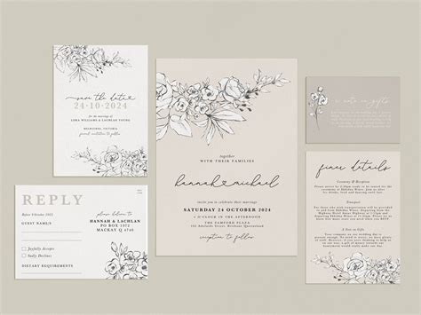 Floral Nude Wedding Invitation Suite Modern Printable Wedding Etsy