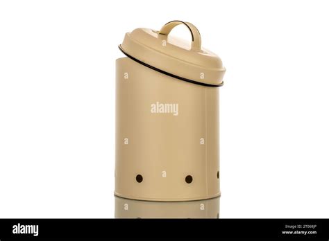 One Kitchen Metal Container For Storing Garlic Macro Isolated On