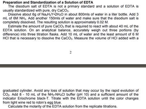 SOLVED Preparation And Standardization Of A Solution Of EDTA The Disodium Salt Of EDTA Is Not