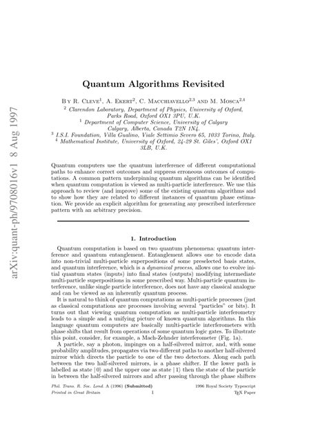 Pdf Quantum Algorithms Revisited