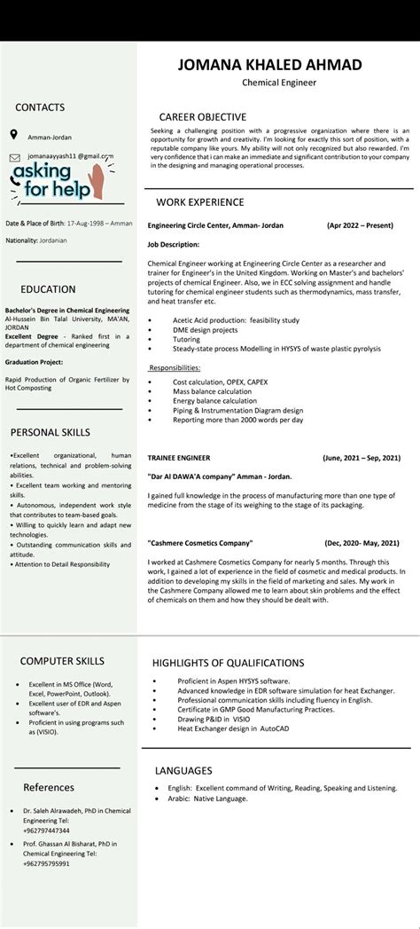 Chemicalengineer Opentowork Qa Qc Jomana K Ahmad