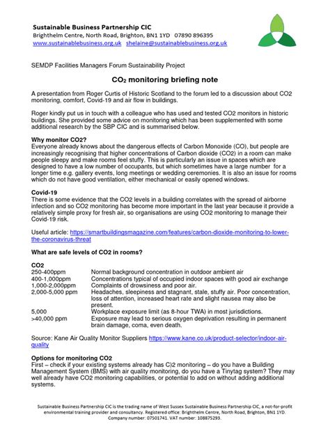 Co2 Monitoring Briefing Note Pdf Carbon Dioxide