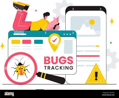 Vector Illustration Of A Bug Tracking Tool With Mobile Phone Protection