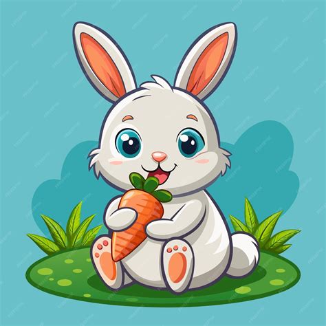 Cute Bunny Munching On Carrot Cartoon Icon Illustration Premium Ai