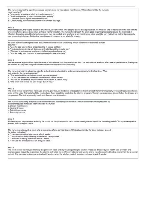 ASSESSMENT OF THE REPRODUCTIVE SYSTEM NCLEX QUESTIONS WITH ANSWERS CORRECT Nursing Care