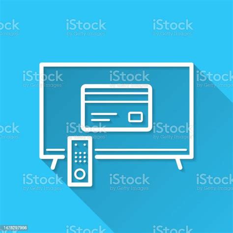 신용 카드가있는 Tv 파란색 배경에 아이콘 긴 그림자가 있는 평면 디자인 0명에 대한 스톡 벡터 아트 및 기타 이미지 0명