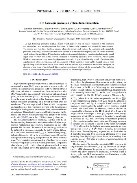 PDF High Harmonic Generation Without Tunnel Ionization