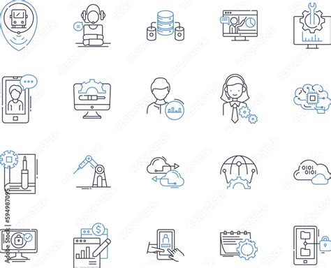 Information Technology Line Icons Collection Digitalization Automation Cloud Cybersecurity