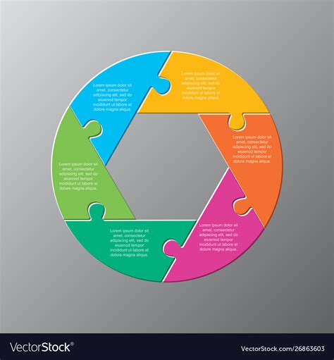 Six Pieces Jigsaw Puzzle Circles Diagram Graphic Vector Image