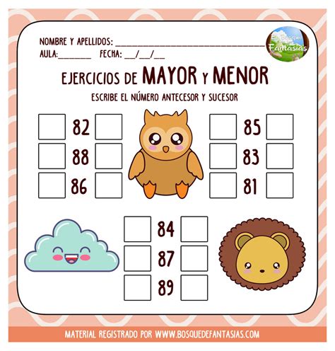 Fichas para practicar los NÚMEROS antecesores y sucesores