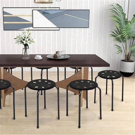 Plastic Classroom Stools Set Of 6 175 Inch Portable Stacking Stools With Metal Frame And Round