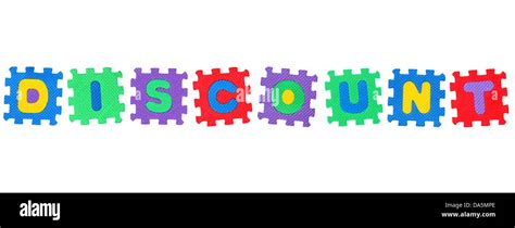 Word Discount From Letter Puzzle Isolated On White Background Stock