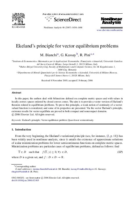 Pdf Ekelands Principle For Vector Equilibrium Problems