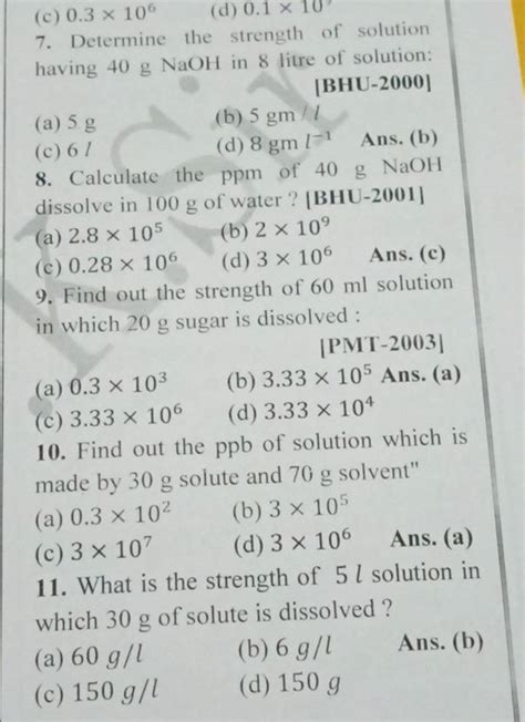 Calculate The 8gmml−1ans B Dissolve In 100 G Of Water Bhu 2001
