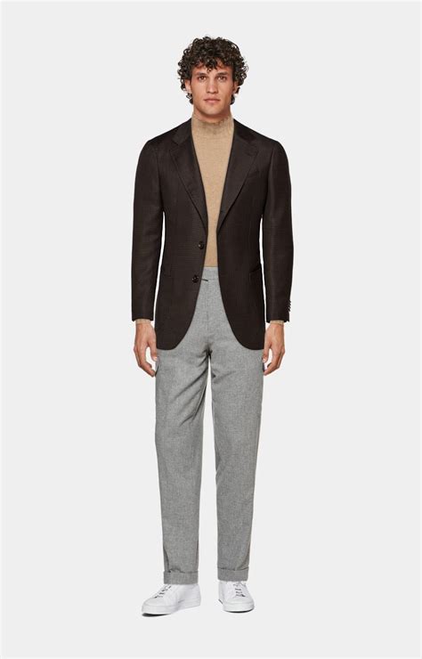 Blazer Havana Coupe Tailored Marron Moyen Pied De Poule En Laine