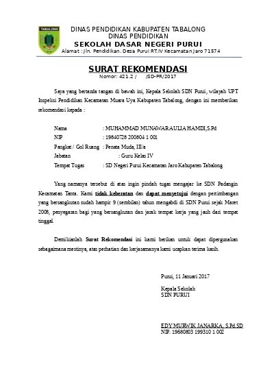 Detail Contoh Surat Permohonan Pindah Tugas Pns Koleksi Nomer