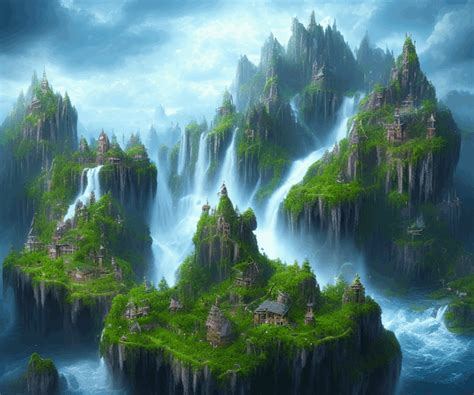 Beautiful Floating Islands In The Sky With Waterfalls Animated Version
