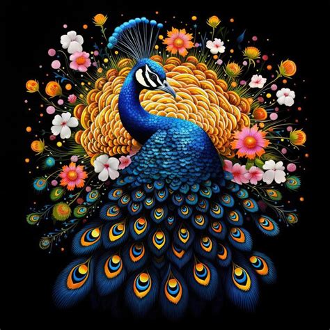 Premium Ai Image Coloured Peacock Bird On Black Background