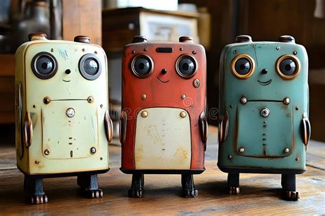 Steampunk Robot Trio Stock Illustration Illustration Of Kawaii 374881641