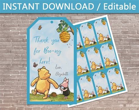 Rustic Classic Winnie The Pooh Favor T Tags Instant Etsy