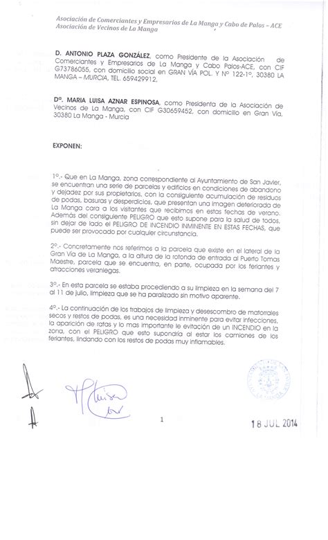 CARTAS DENUNCIA Asociación de Vecinos La Manga