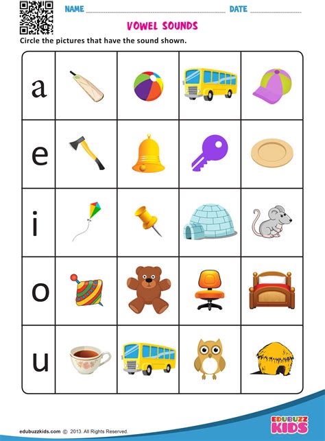 Kindergarten Matching Vowel Sounds Worksheet