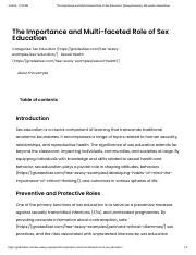 The Multi Faceted Role Of Sex Education In Society Course Hero