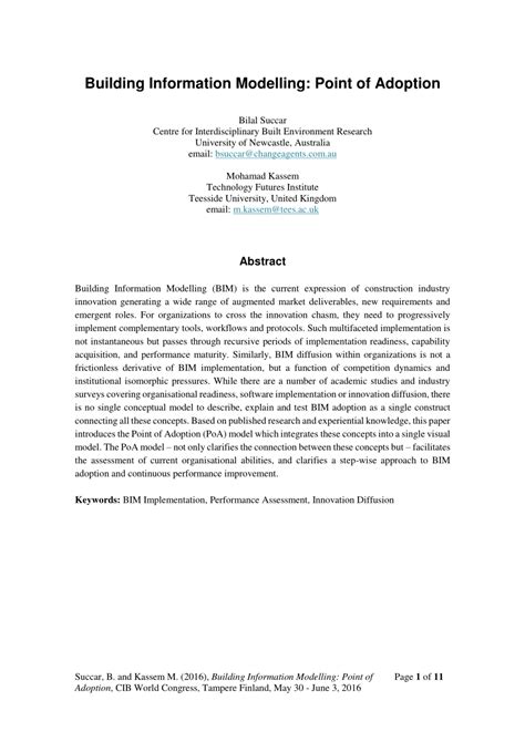Pdf Building Information Modelling Point Of Adoption