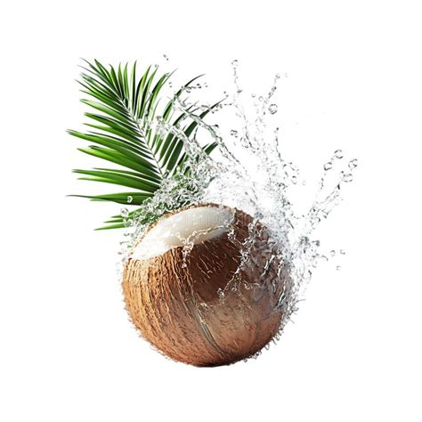 Refreshing Coconut Water Splash With Green Palm Frond Tropical Beverage
