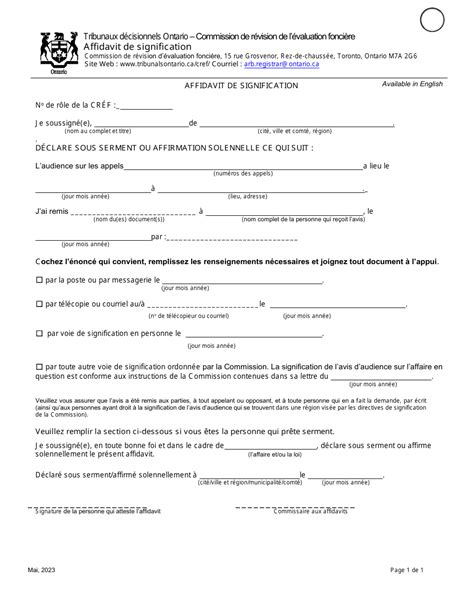 Ontario Canada Affidavit De Signification Download Fillable Pdf 2021