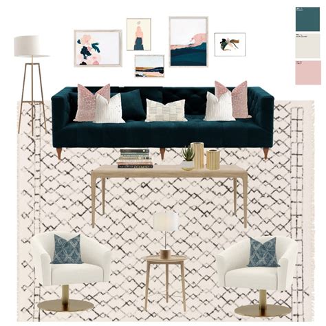 Peacock Cream Pop Of Pink Interior Design Mood Board By Kristitokar