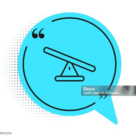 흰색 배경에 격리 된 검은 줄 시소 아이콘 티터 동등한 보드 놀이터 기호 파란색 음성 버블 기호입니다 벡터 라인아트에 대한 스톡