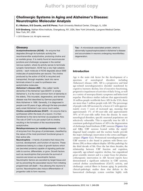 Pdf Cholinergic Systems In Aging And Alzheimers Disease Neurotrophic Molecular Analysis