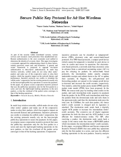 Pdf Secure Public Key Protocol For Ad Hoc Wireless Networks