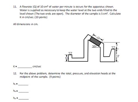 Solved A Flowrate Q Of Cm Of Water Per Minute Is Chegg