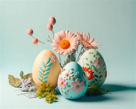 Easter Eggs With Flowers Generative Ai Stock Illustration