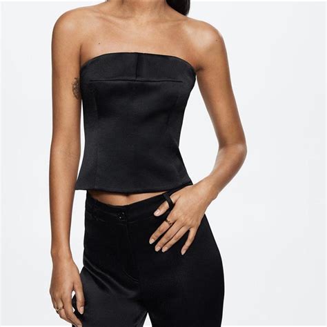 Mango Black Satin Corset Top Depop