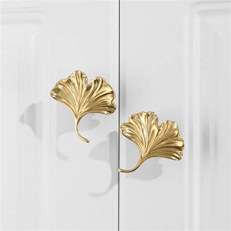 Ginkgo Leaf Shape Solid Brass Cabinet Knobs For Cupboard Drawer Dresser