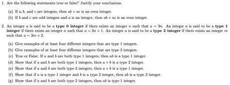 Solved 1 Are The Following Statements True Or False