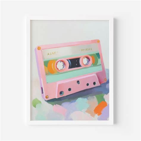 Retro Cassette Tape Wall Art 80s Pastel Music Print Digital