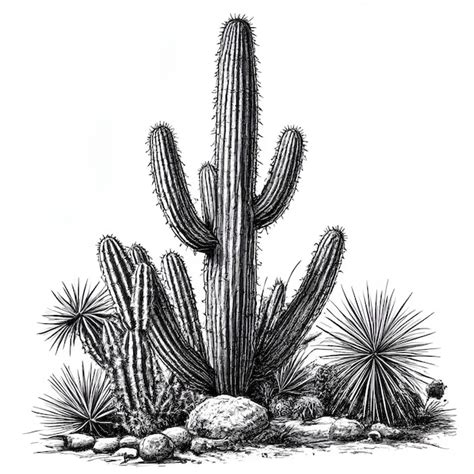 Cactus Dibujo Vectorial De Boceto De Tinta Monocromático Dibujo De