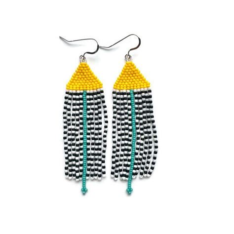 Seed Bead Fringe Earrings Boho Chic Beaded Earrings Long Fringe