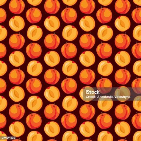 갈색 배경에 살구 과일 편평한 Seamless 패턴 포장지 기프트 카드 포스터 배너 디자인 가벼운에 대한 스톡 벡터 아트 및 기타 이미지 Istock