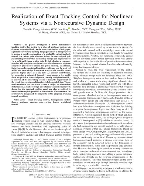 PDF Realization Of Exact Tracking Control For Nonlinear Systems Via A Nonrecursive Dynamic Design
