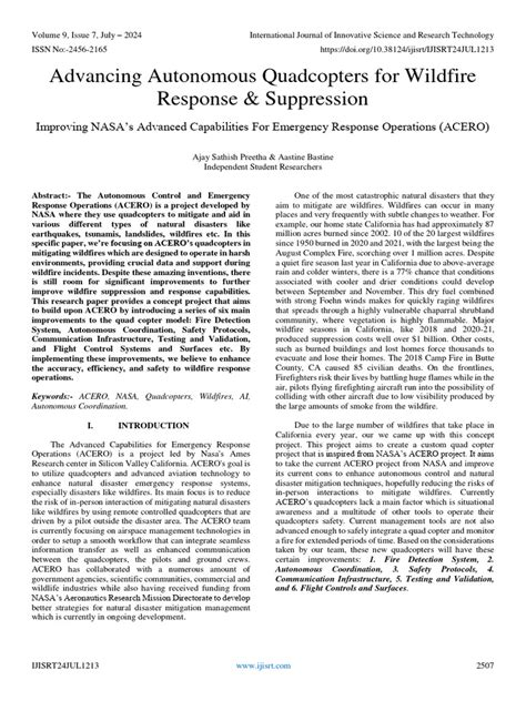 advancing autonomous quadcopters for wildfire response and suppression