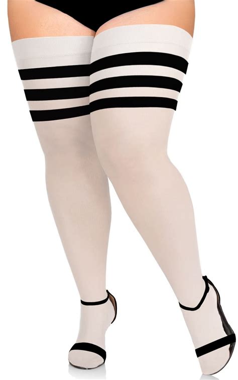 Womens Opaque Striped Over Knee High Stockings Moon Wood