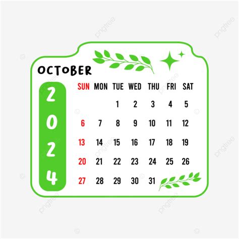 Calendário De Outubro De 2024 Vetor Png Outubro 2024 Calendário