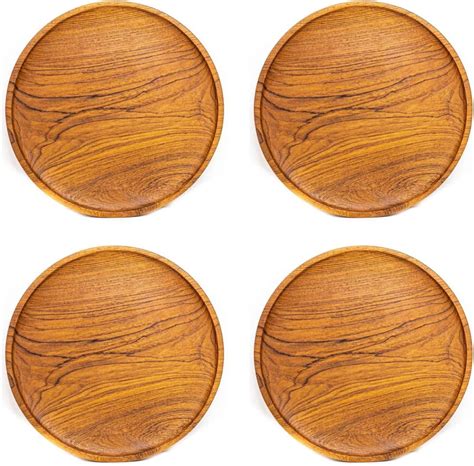 Set Of 4 10 Round Javanese Teak Wood Dinner Plates Perfect For